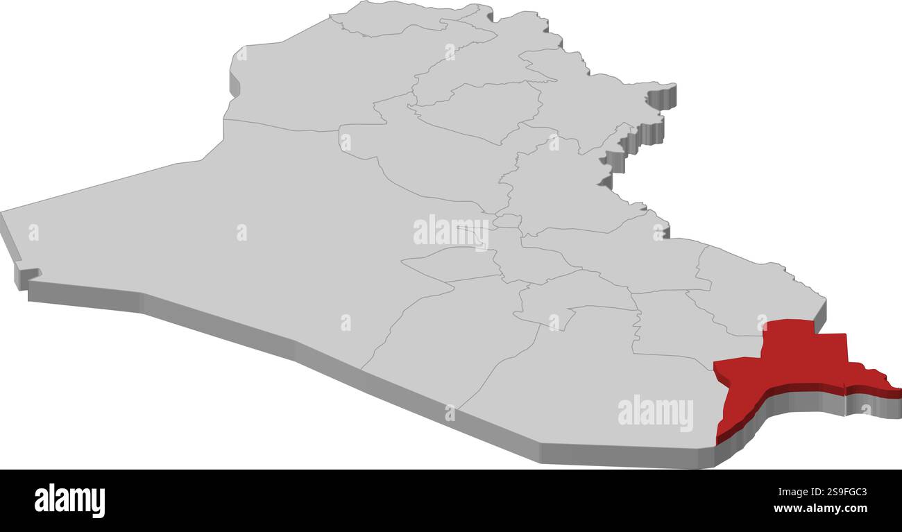 Map of Iraq as a gray piece., Basra is highlighted in red Stock Vector ...