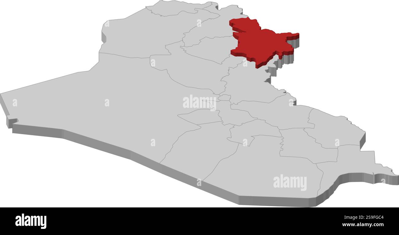 Map of Iraq as a gray piece., Sulaymaniyah is highlighted in red Stock ...