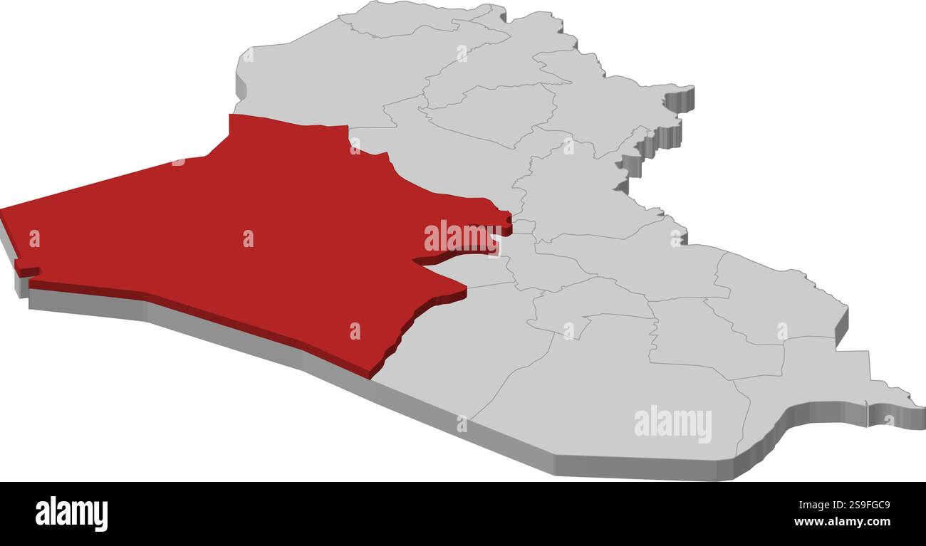 Map of Iraq as a gray piece., Al Anbar is highlighted in red Stock ...