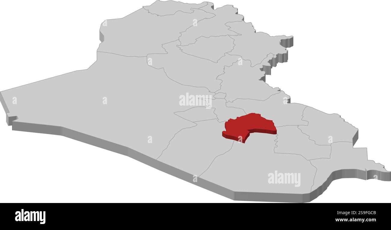 Map of Iraq as a gray piece., Al-Qadisiyyah is highlighted in red Stock ...
