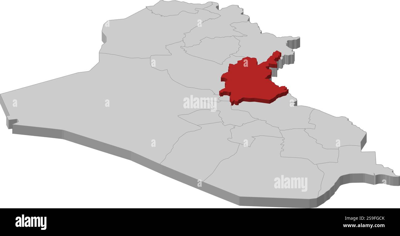 Map of Iraq as a gray piece., Diyala is highlighted in red Stock Vector ...