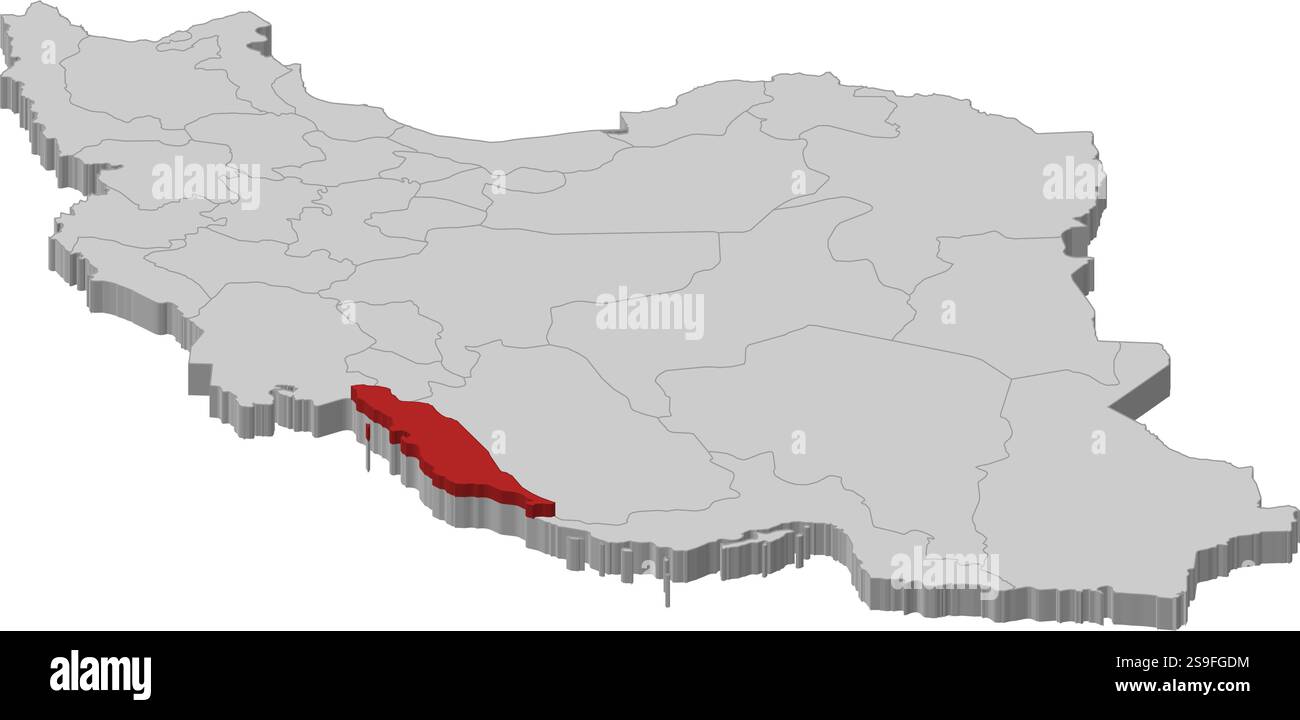 Map of Iran as a gray piece, Bushehr is highlighted in red Stock Vector ...