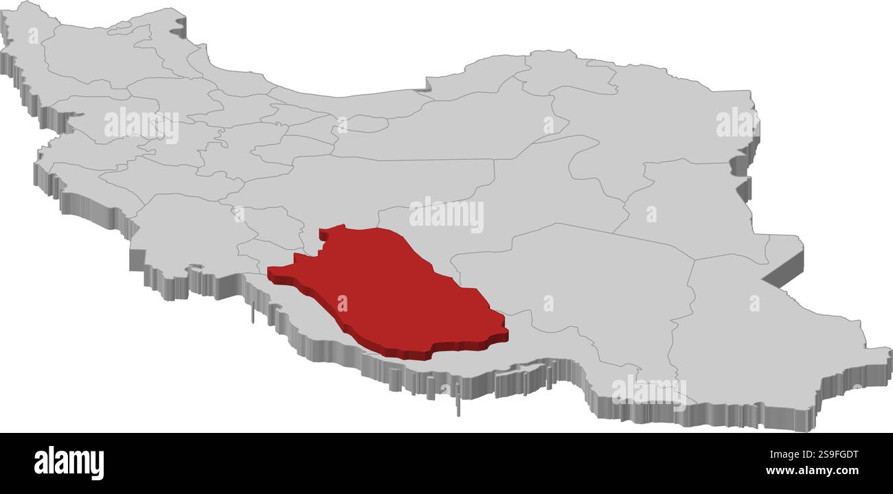Map of Iran as a gray piece, Fars is highlighted in red Stock Vector ...