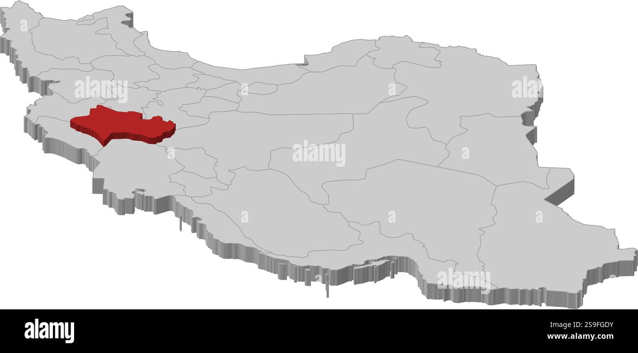 Map of Iran as a gray piece, Lorestan is highlighted in red Stock ...