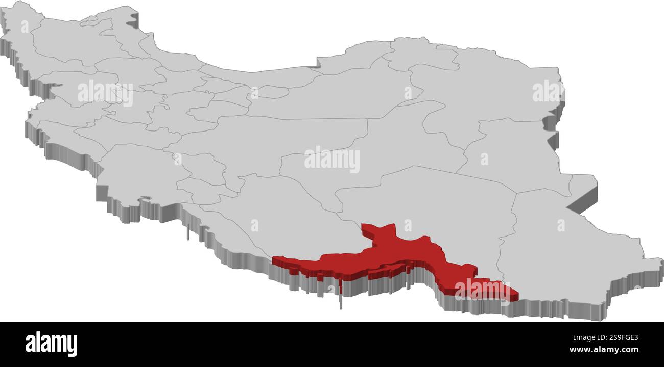 Map of Iran as a gray piece, Hormozgan is highlighted in red Stock ...