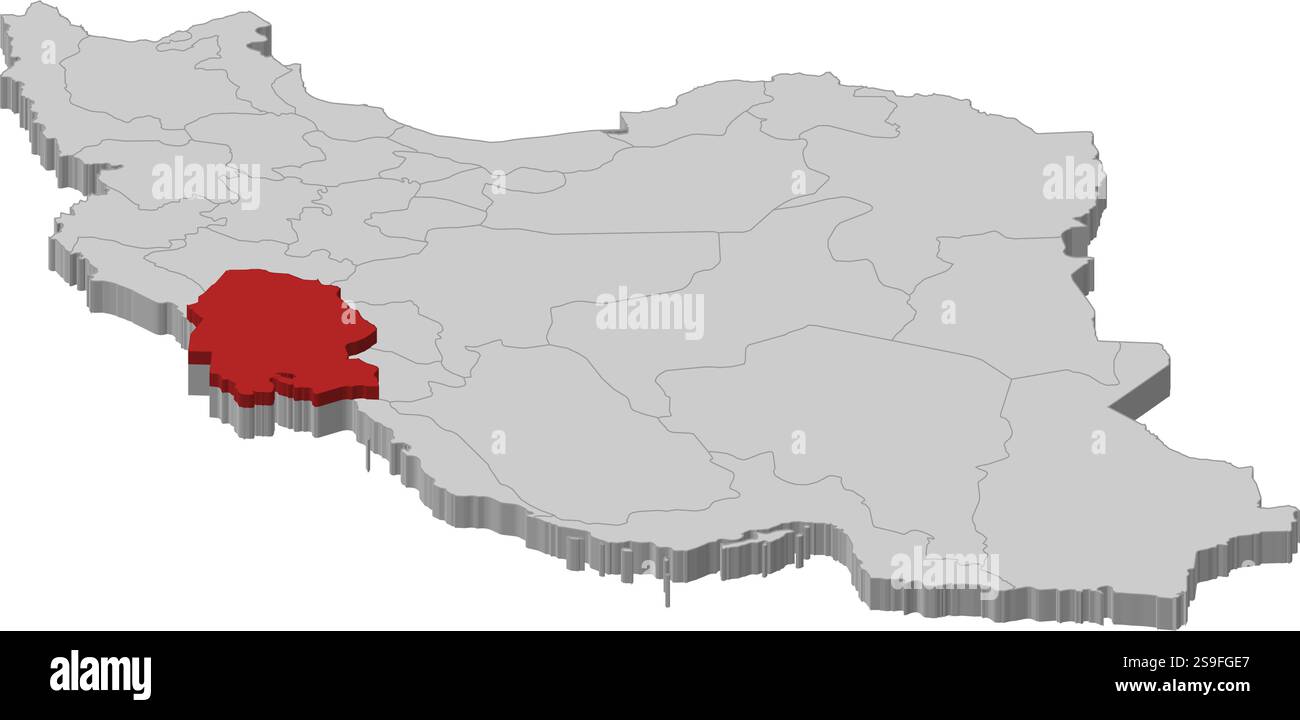 Map of Iran as a gray piece, Khuzestan is highlighted in red Stock ...