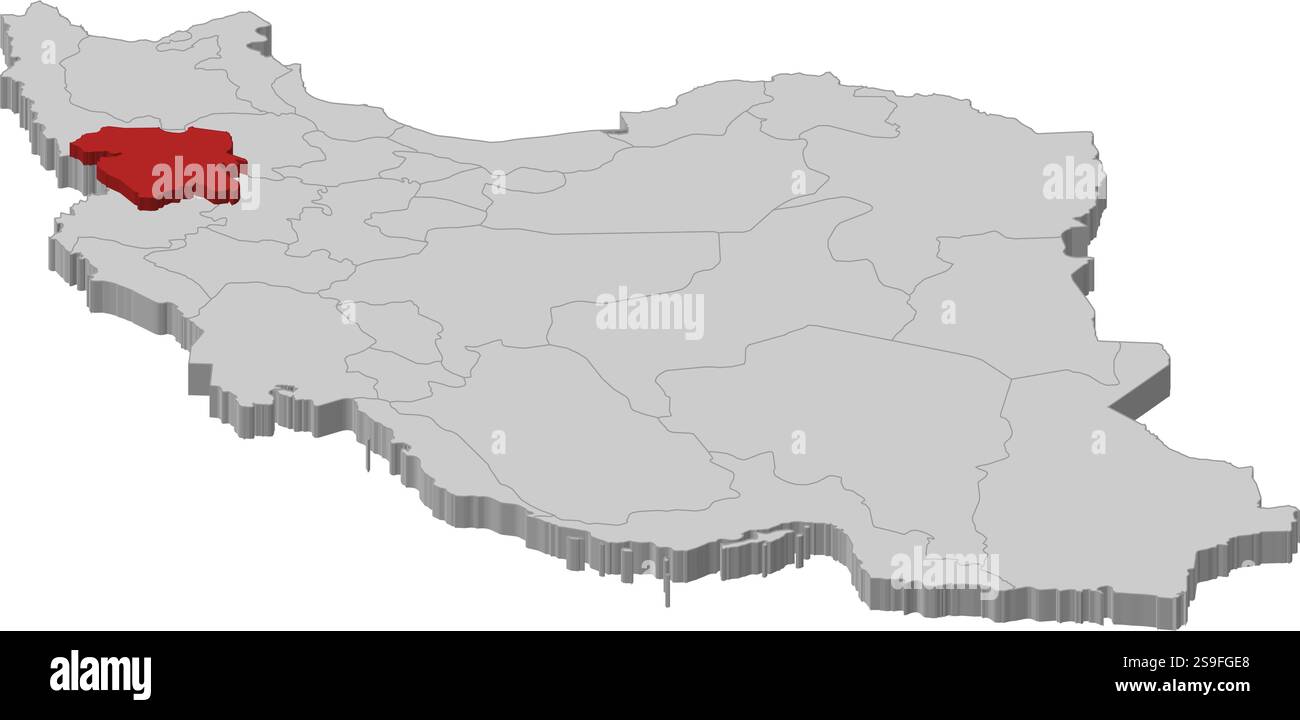 Map of Iran as a gray piece, Kurdistan is highlighted in red Stock ...