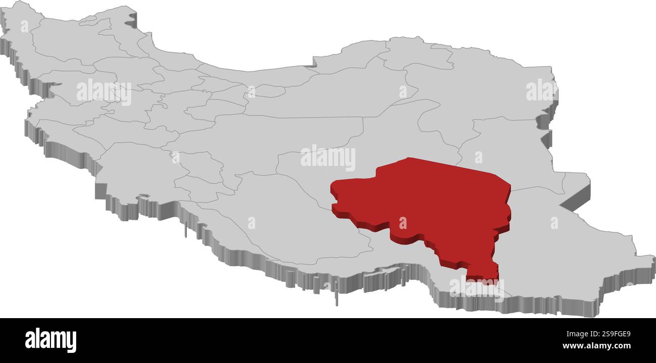 Map of Iran as a gray piece, Kerman is highlighted in red Stock Vector ...