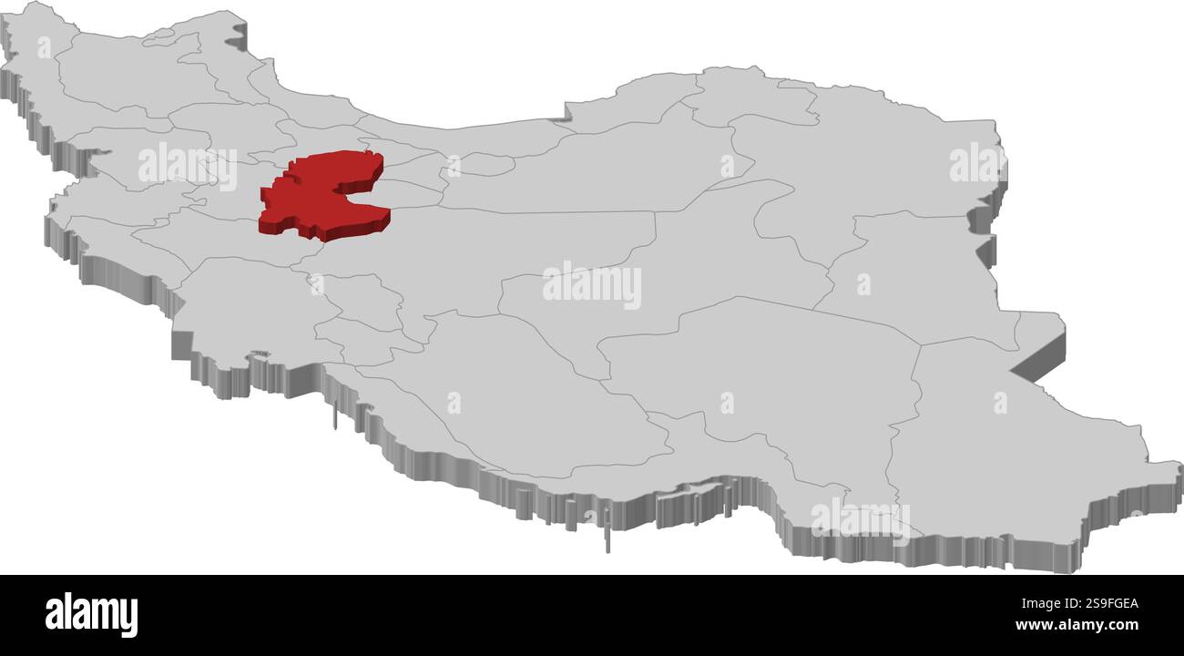 Map of Iran as a gray piece, Markazi is highlighted in red Stock Vector ...