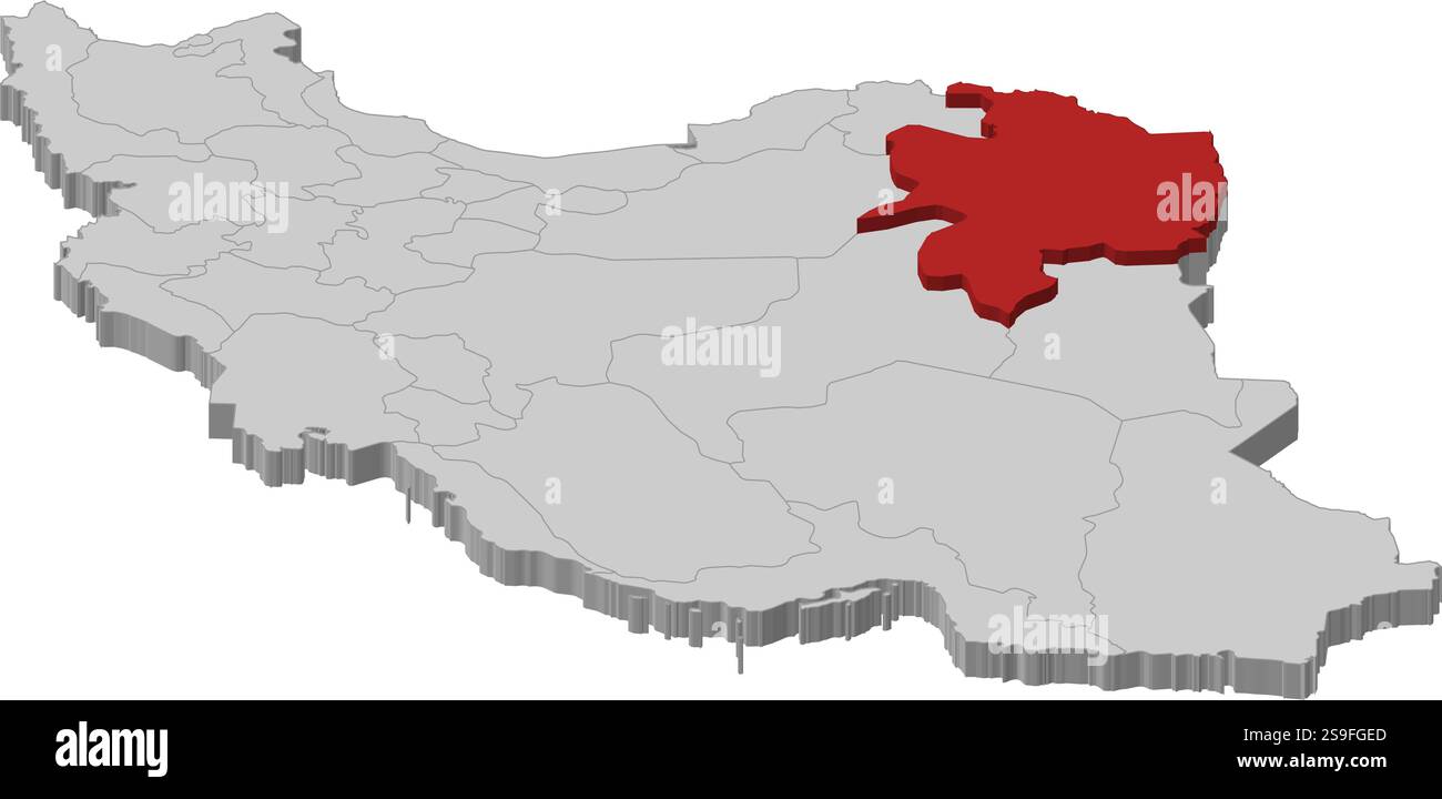 Map of Iran as a gray piece, Razavi Khorasan is highlighted in red ...