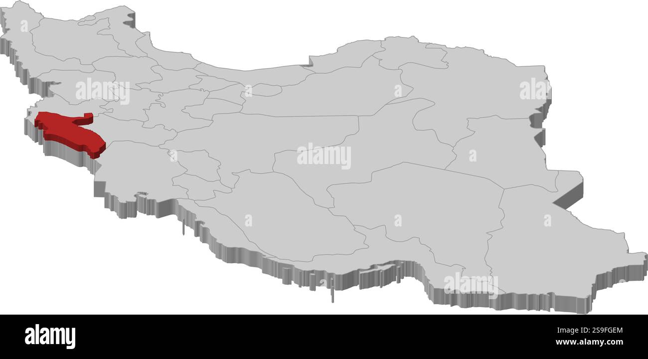 Map of Iran as a gray piece, Ilam is highlighted in red Stock Vector ...