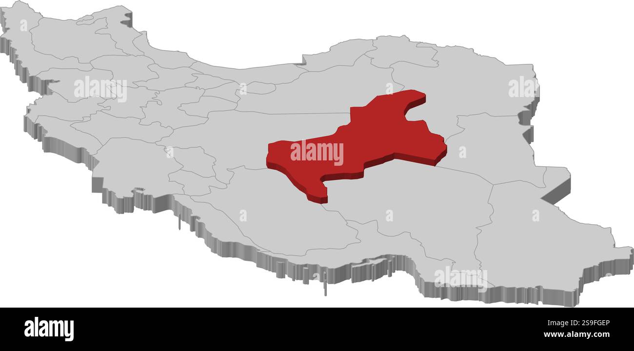 Map of Iran as a gray piece, Yazd is highlighted in red Stock Vector ...