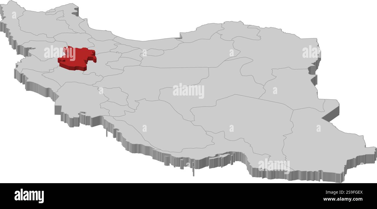 Map of Iran as a gray piece, Hamedan is highlighted in red Stock Vector ...