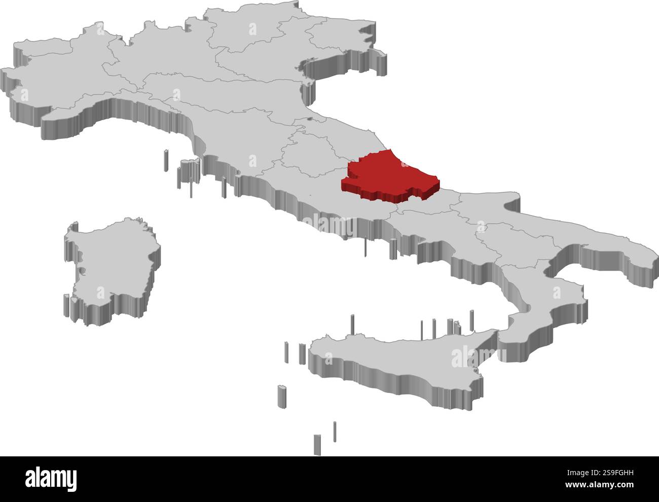 Map of Italy as a gray piece., Abruzzo is highlighted in red Stock ...