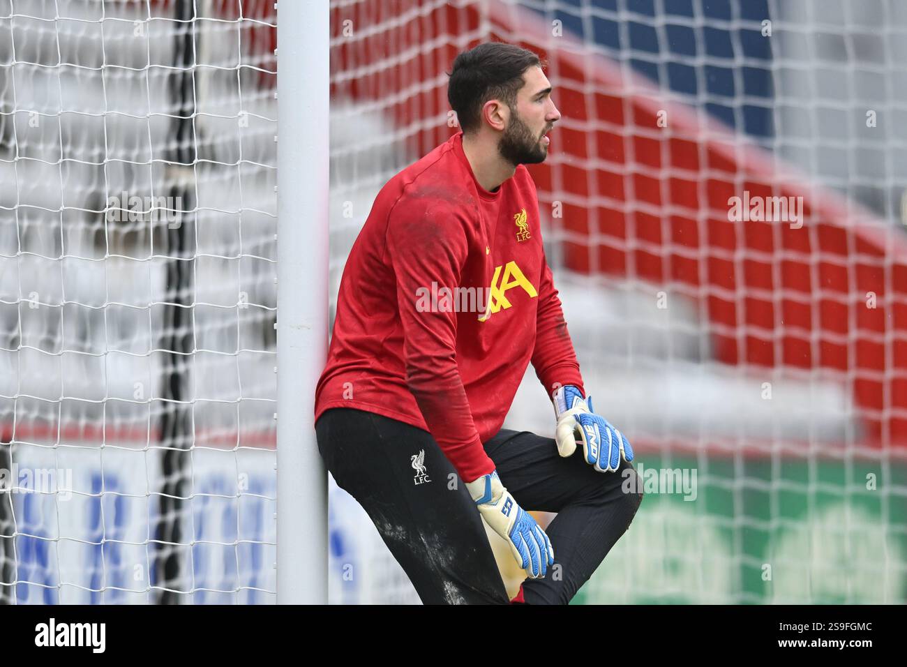 Goalkeeper Harvey Davies (l1 Liverpool) warms up during the Premier ...