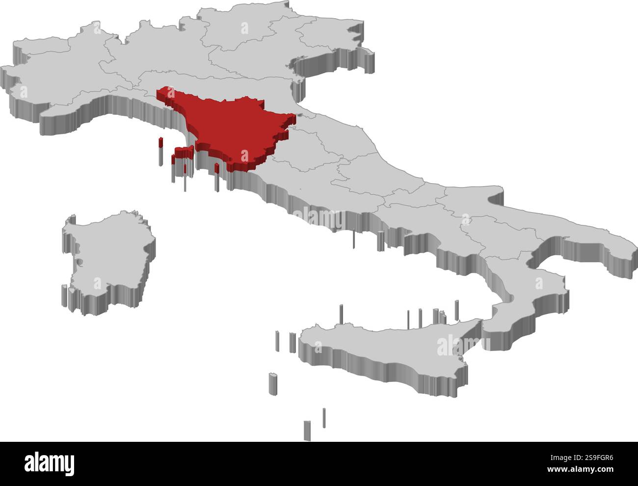 Map of Italy as a gray piece., Tuscany is highlighted in red Stock ...