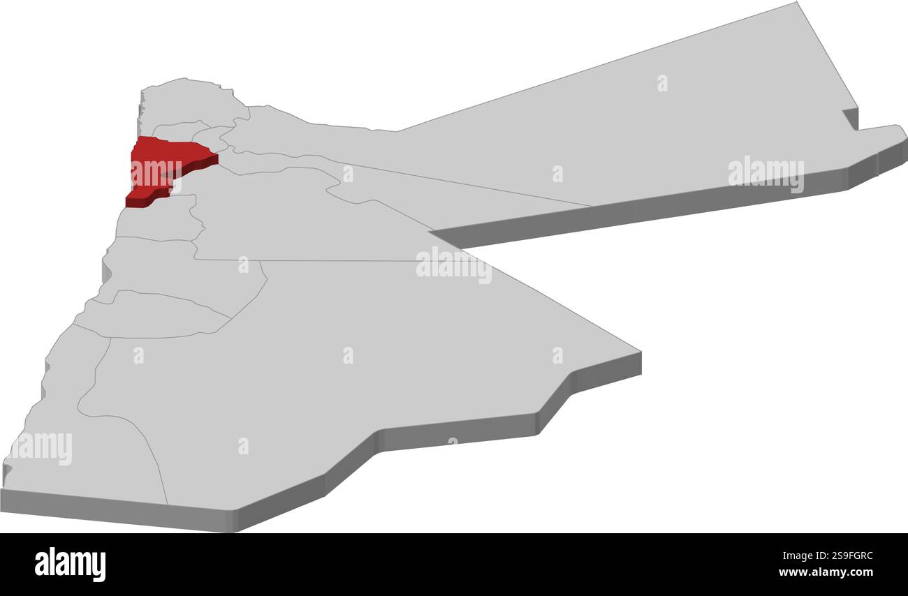 Map of Jordan as a gray piece, Balqa is highlighted in red Stock Vector ...