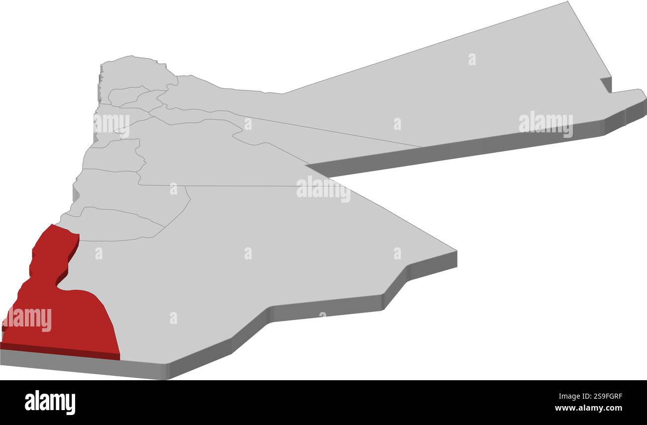 Map of Jordan as a gray piece, Aqaba is highlighted in red Stock Vector ...