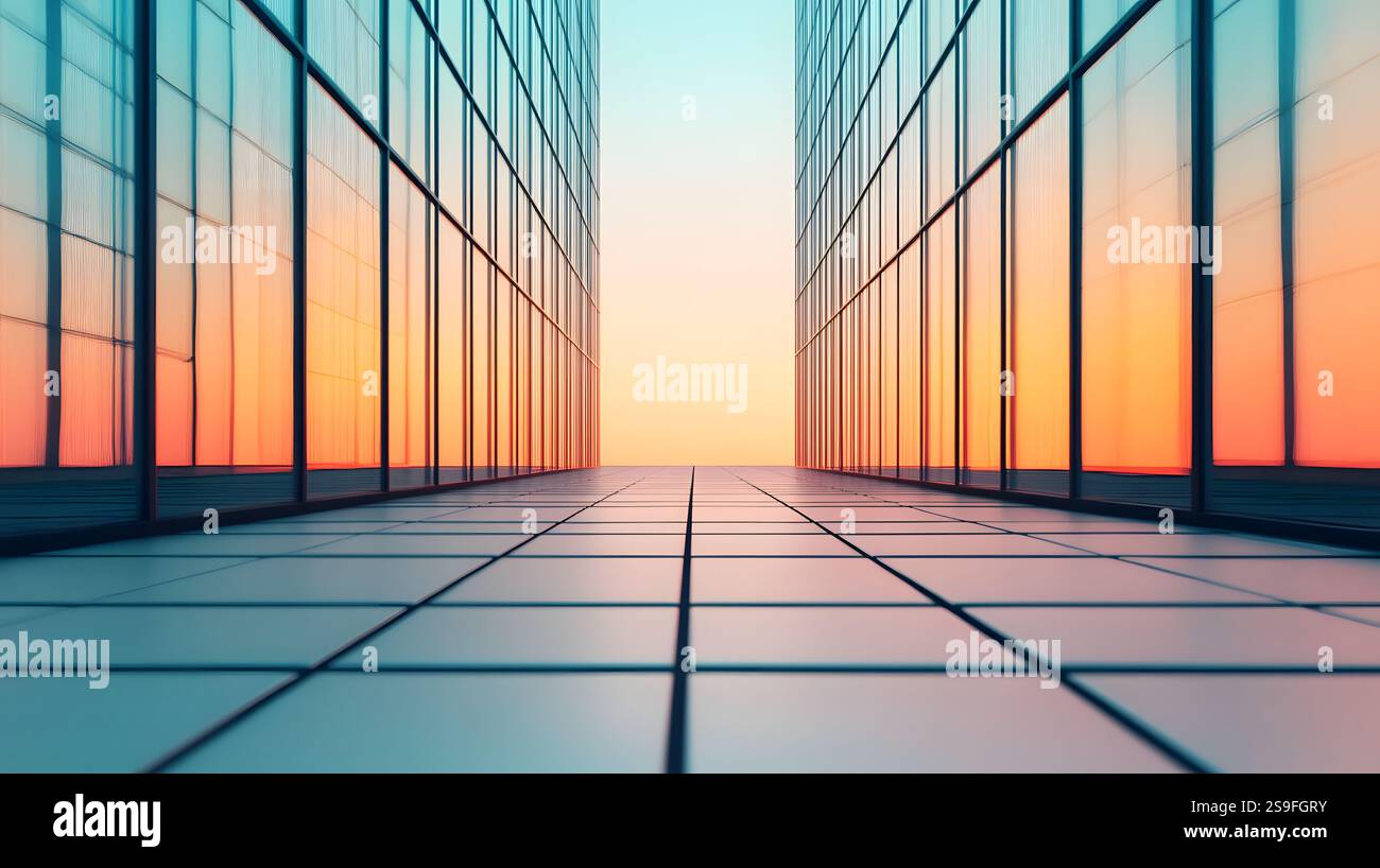 Floating architectural layers in a sleek,minimalist urban cityscape ...