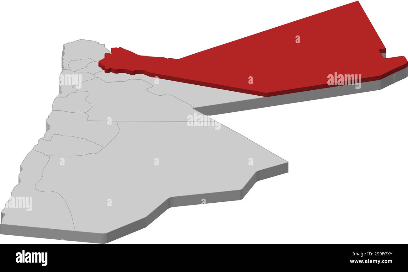 Map of Jordan as a gray piece, Mafraq is highlighted in red Stock ...