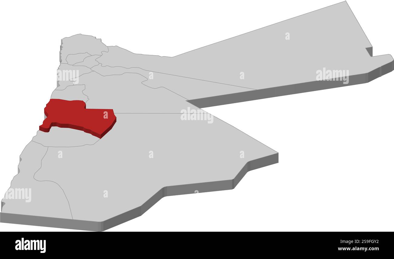 Map of Jordan as a gray piece, Karak is highlighted in red Stock Vector ...