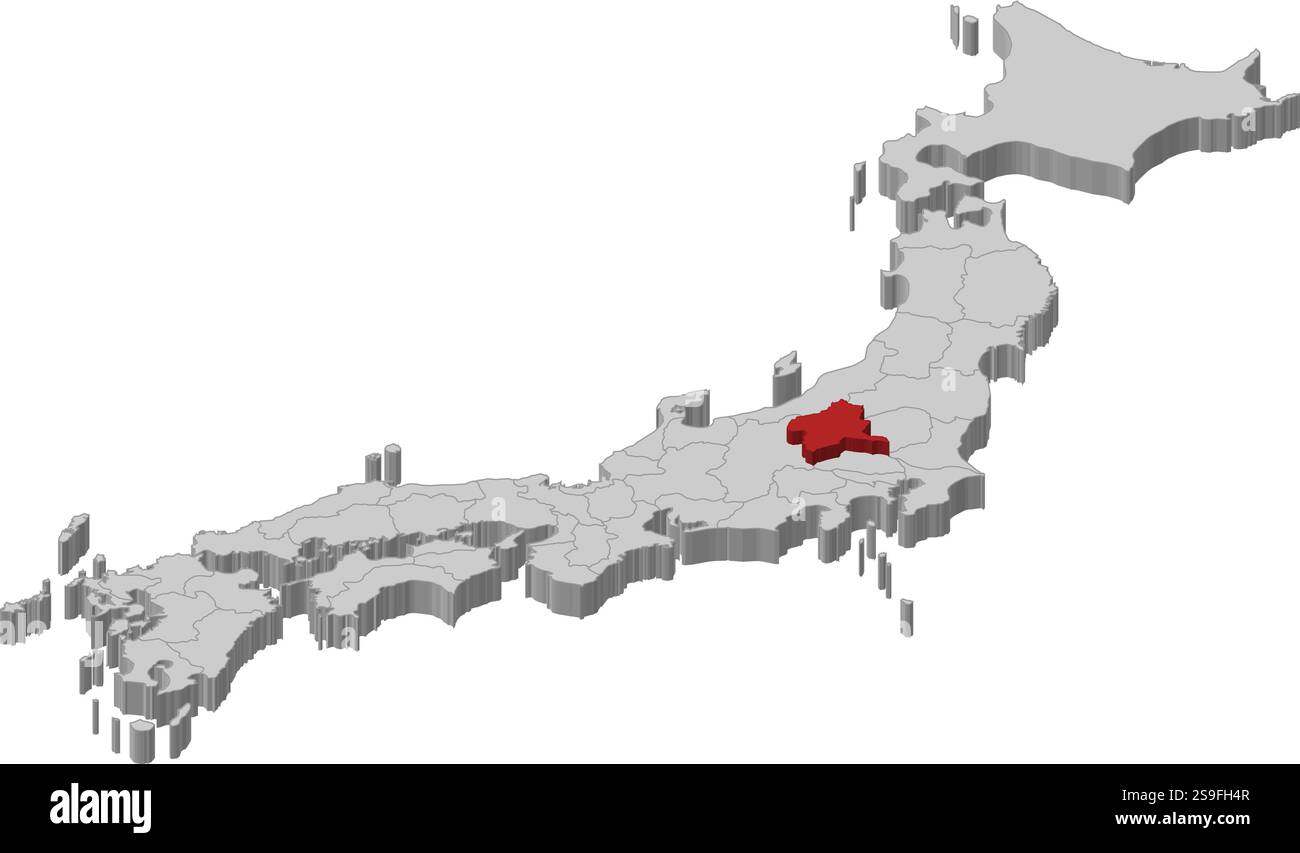 Map of Japan as a gray piece., Gunma is highlighted in red Stock Vector ...