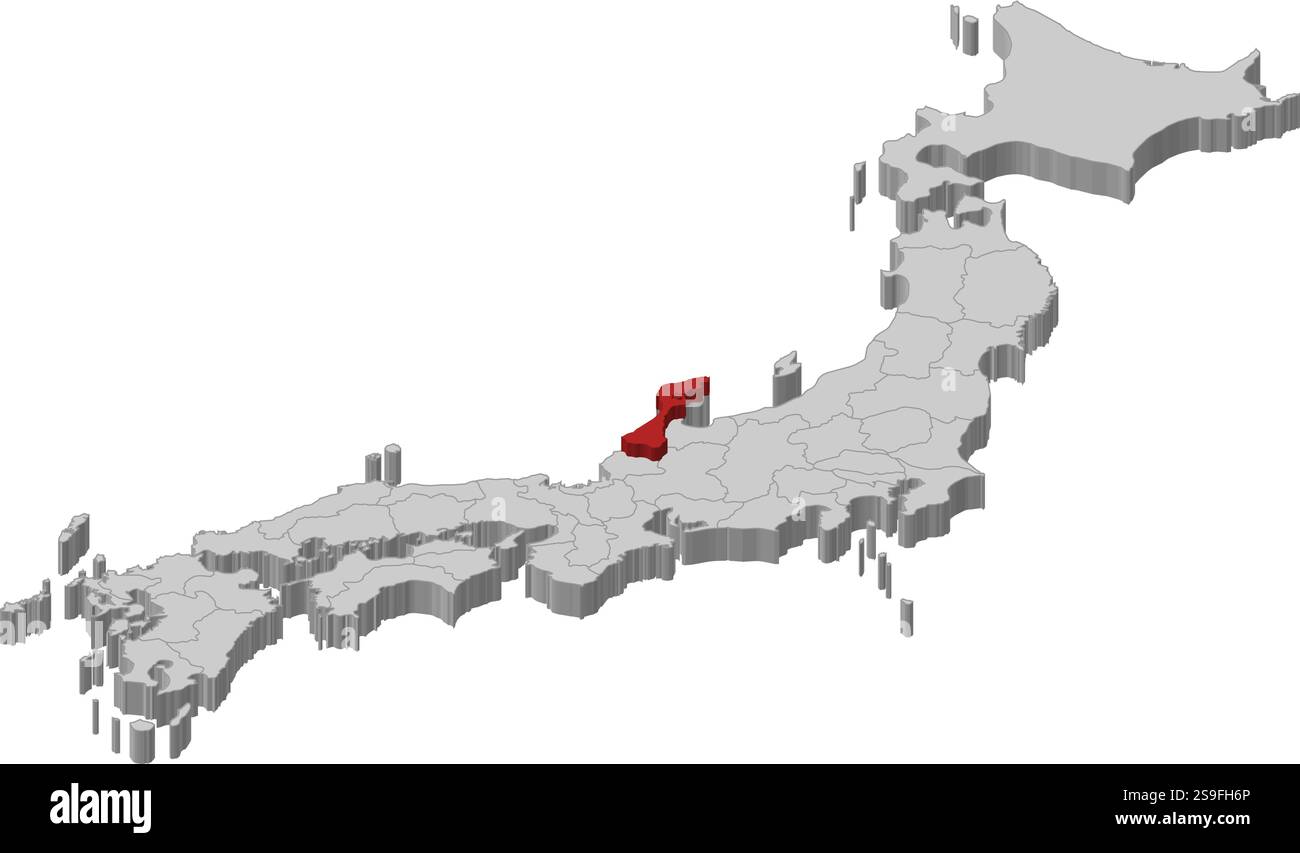 Map of Japan as a gray piece., Ishikawa is highlighted in red Stock ...