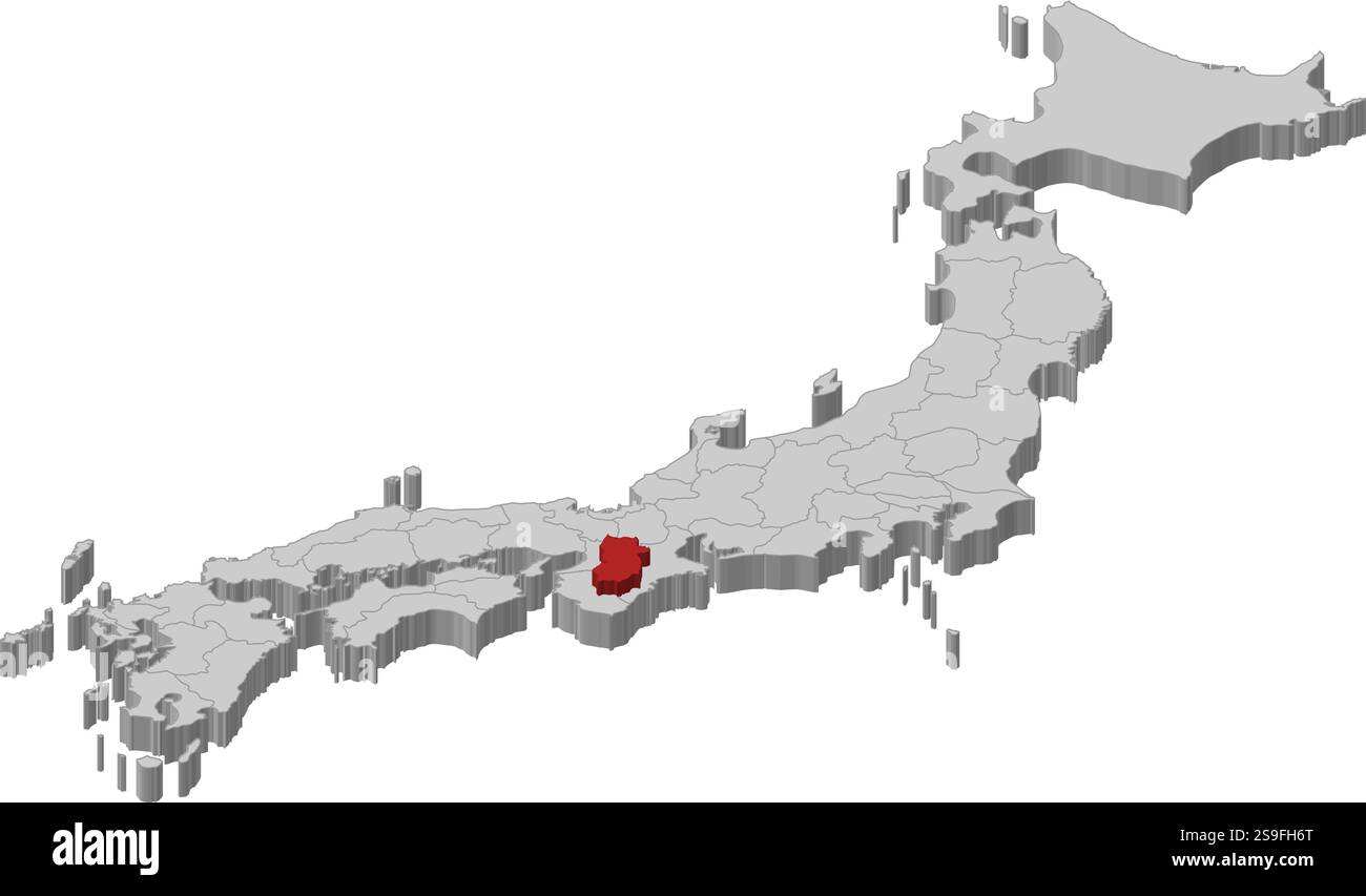 Map of Japan as a gray piece., Nara is highlighted in red Stock Vector ...