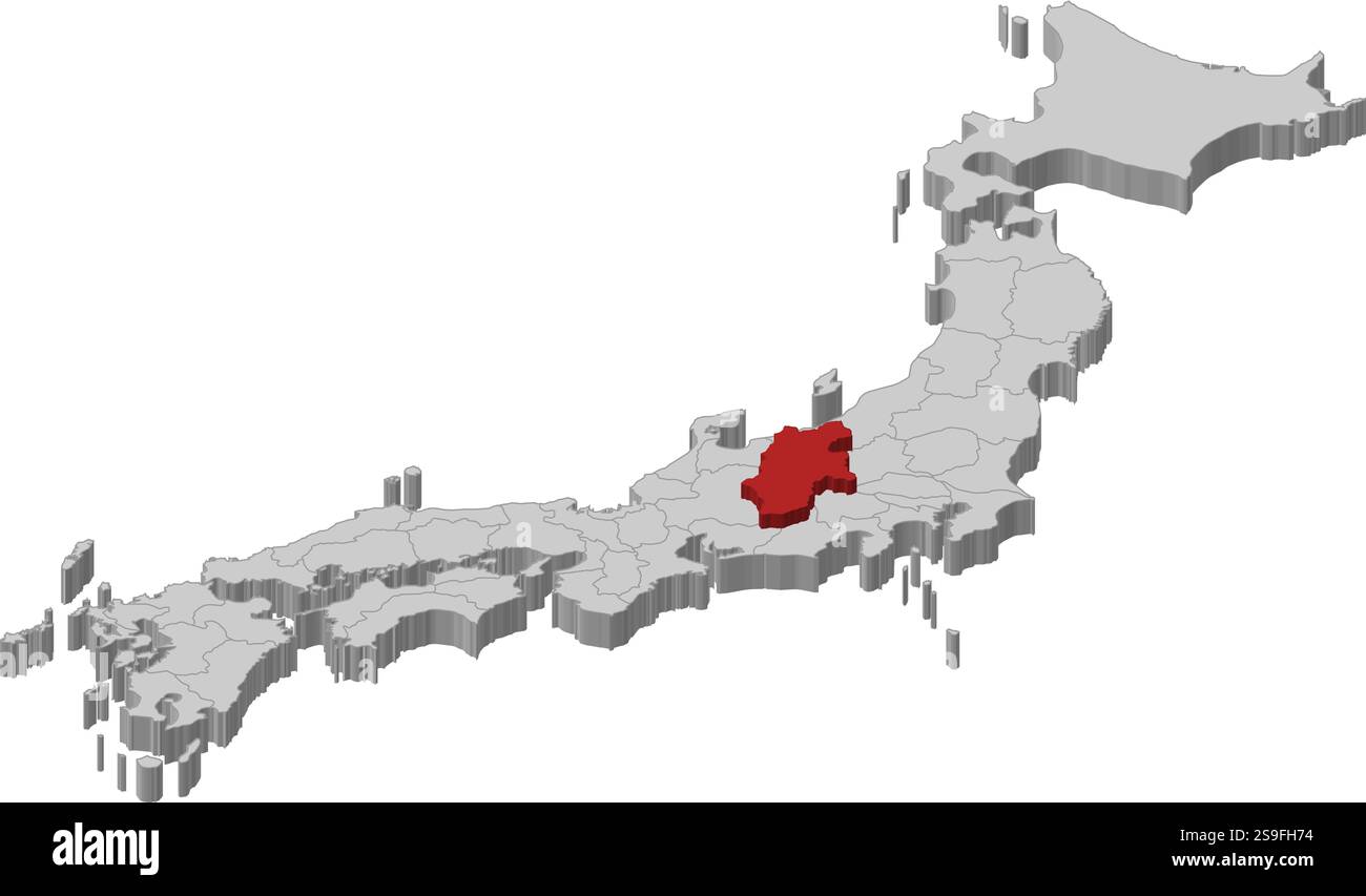 Map of Japan as a gray piece., Nagano is highlighted in red Stock ...