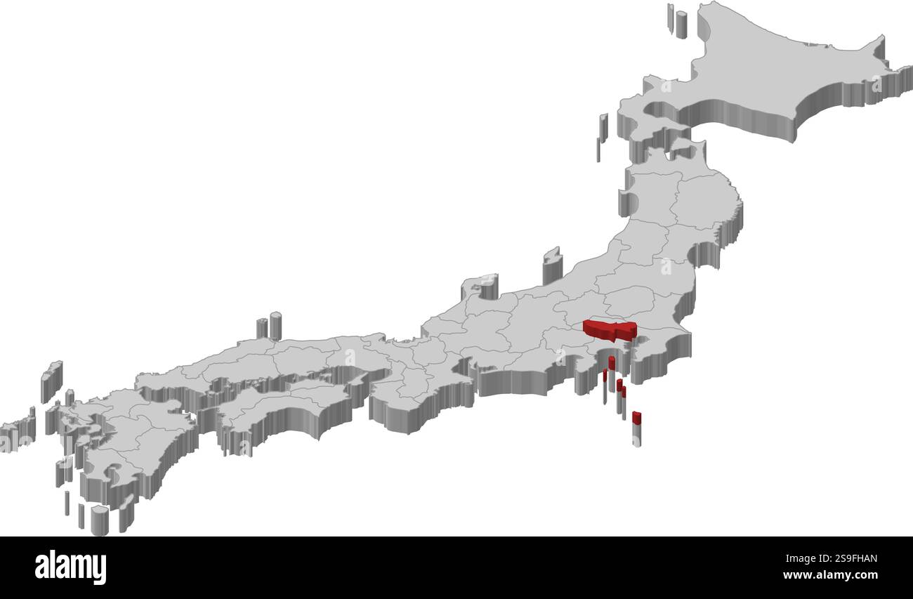 Map of Japan as a gray piece., Tokyo is highlighted in red Stock Vector ...