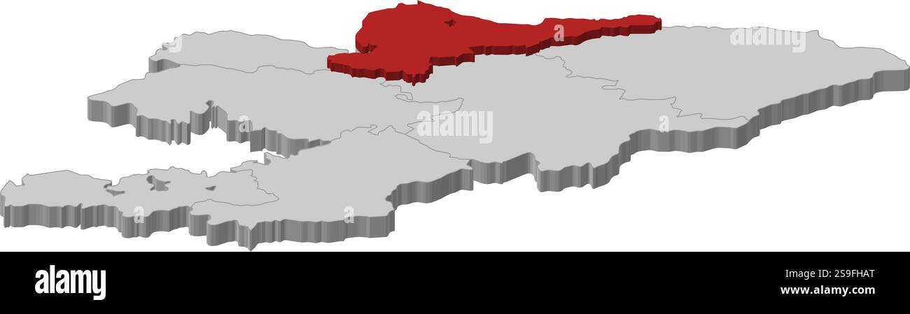 Map of Kyrgyzstan as a gray piece, Chuy is highlighted in red Stock ...