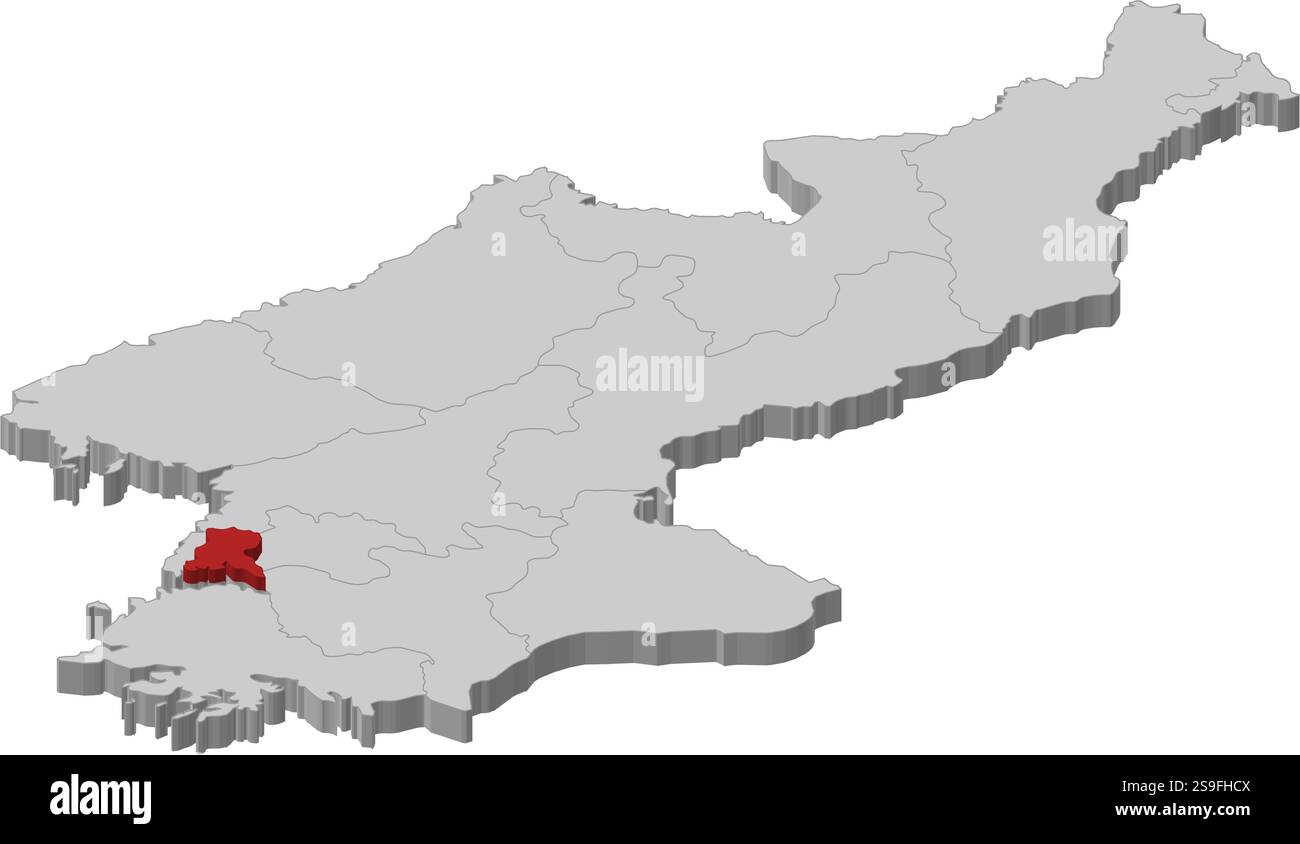 Map of North Korea as a gray piece, Nampo is highlighted in red Stock ...