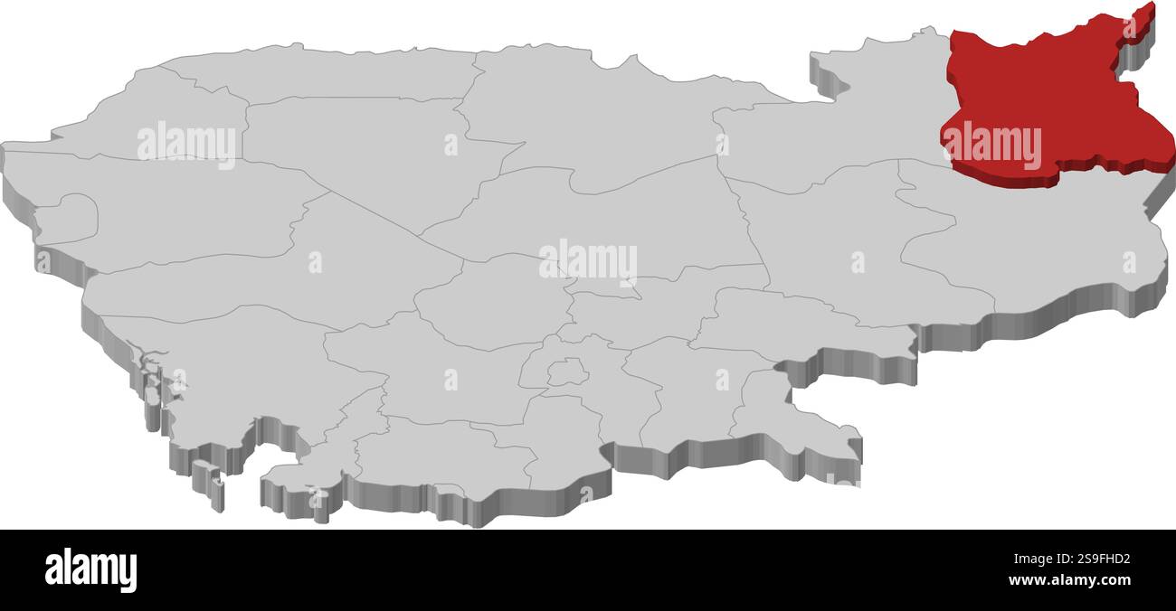 Map of Cambodia as a gray piece, Ratanakiri is highlighted in red Stock ...