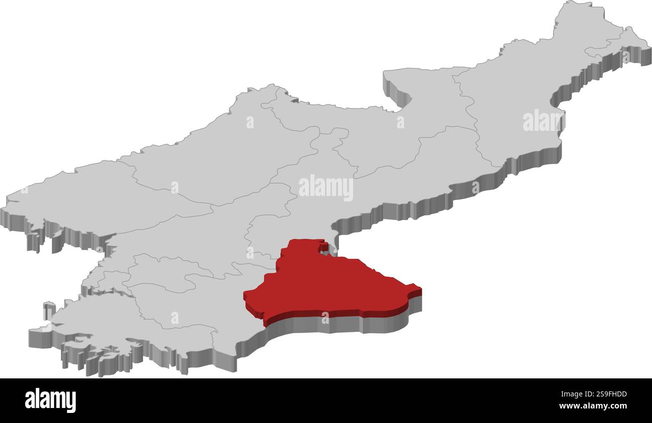 Map of North Korea as a gray piece, Kangwon is highlighted in red Stock ...