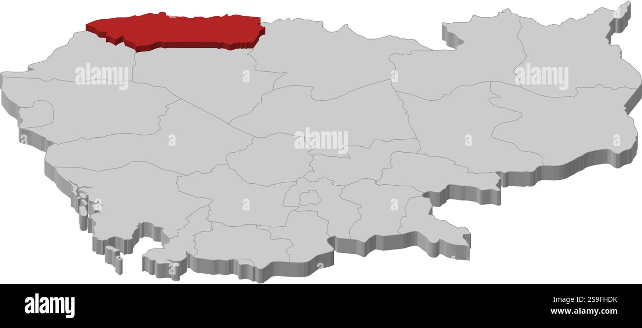 Map of Cambodia as a gray piece, Oddar Meanchey is highlighted in red ...