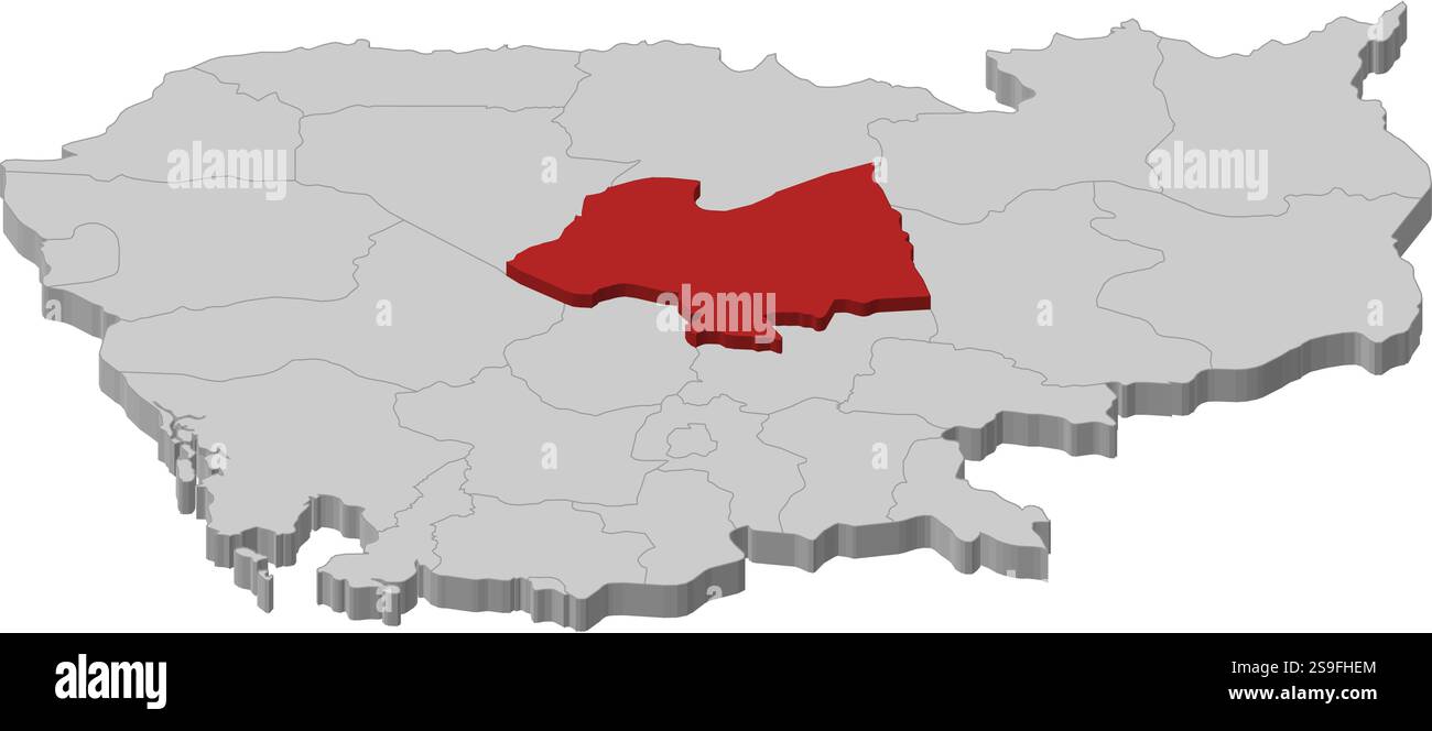 Map of Cambodia as a gray piece, Kampong Thom is highlighted in red ...