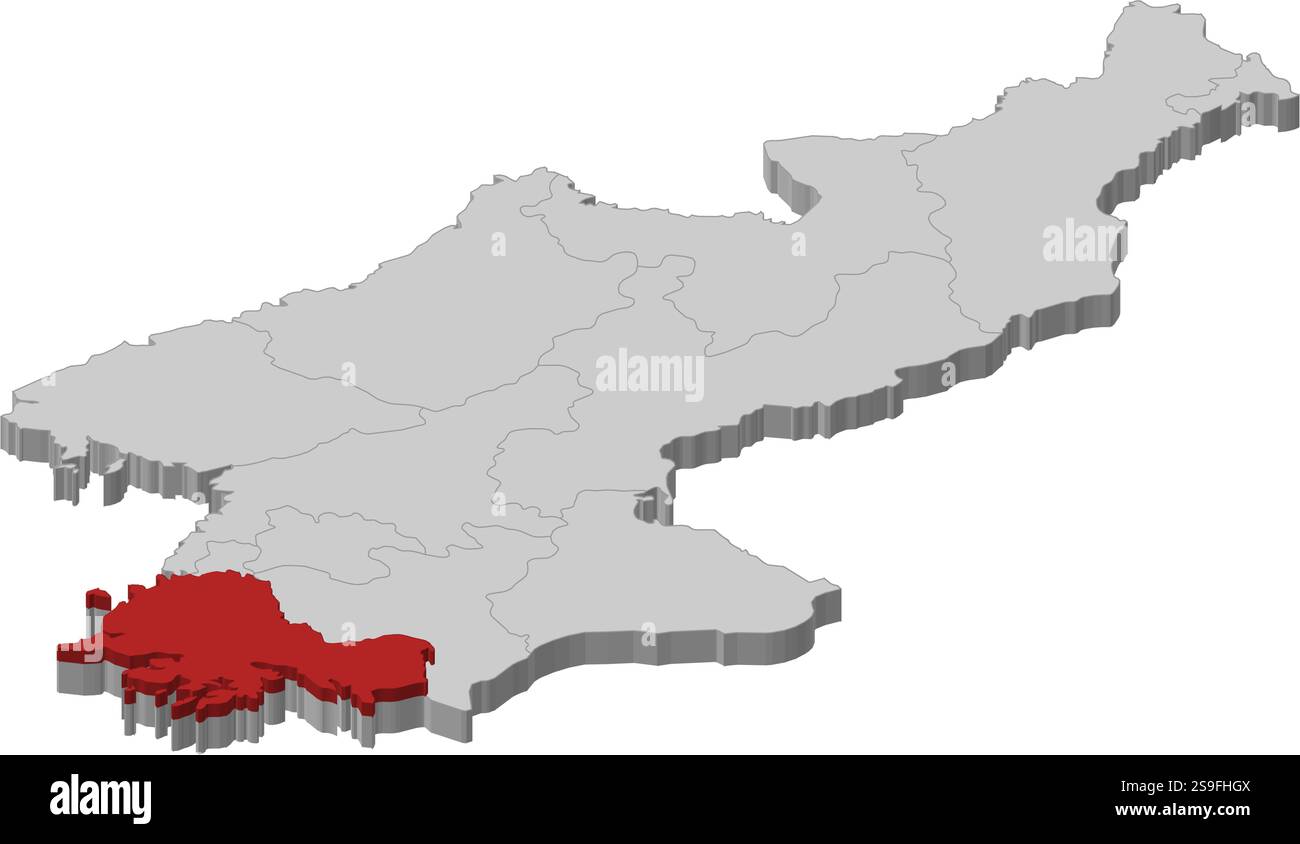 Map of North Korea as a gray piece, South Hwanghae is highlighted in ...
