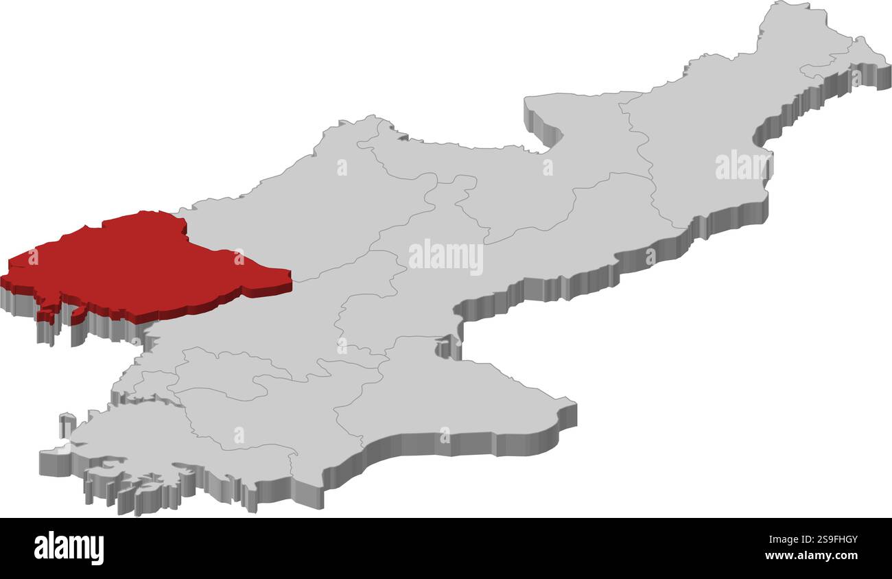 Map of North Korea as a gray piece, North Pyongan is highlighted in red ...
