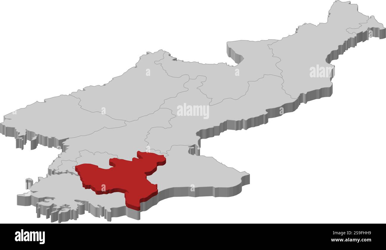 Map of North Korea as a gray piece, North Hwanghae is highlighted in ...