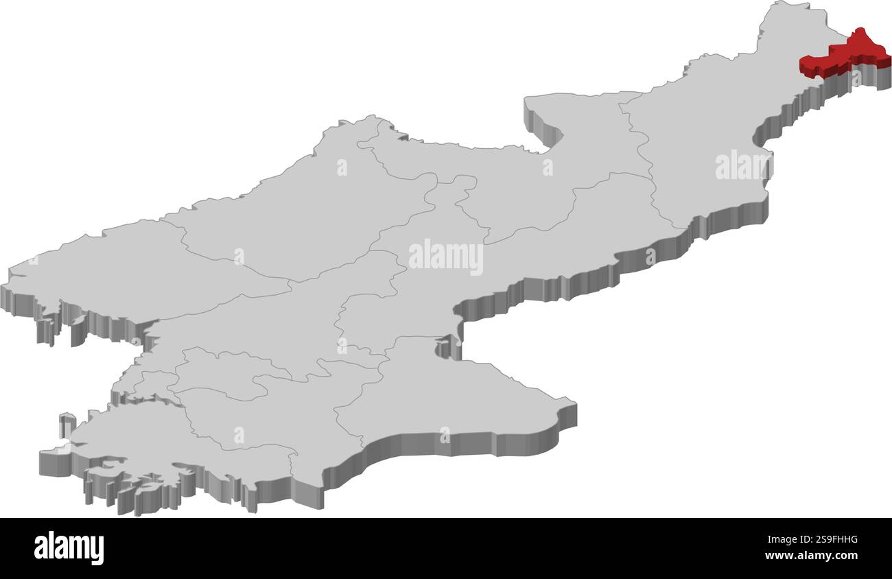 Map of North Korea as a gray piece, Rason is highlighted in red Stock ...