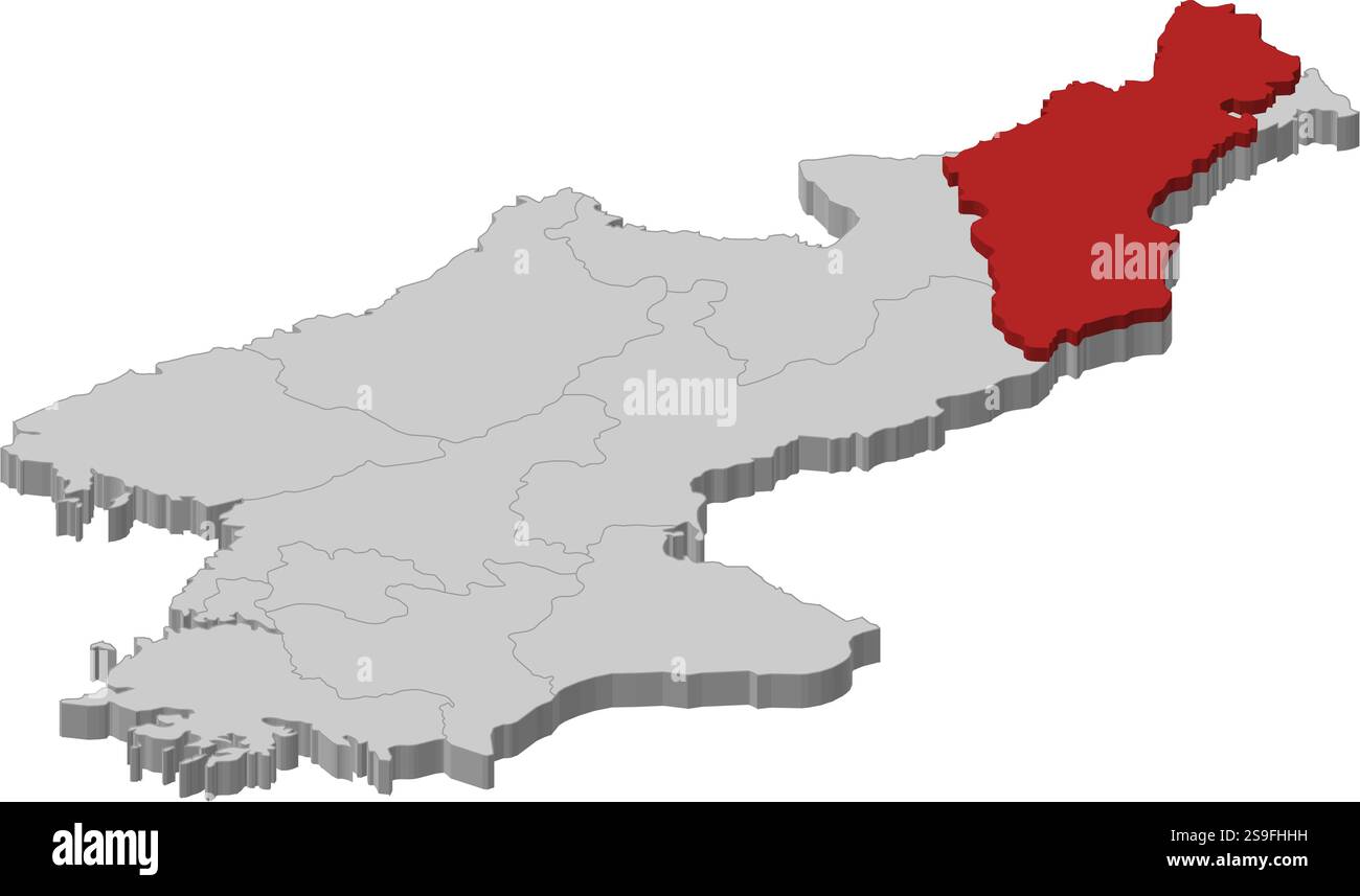 Map of North Korea as a gray piece, North Hamgyong is highlighted in ...