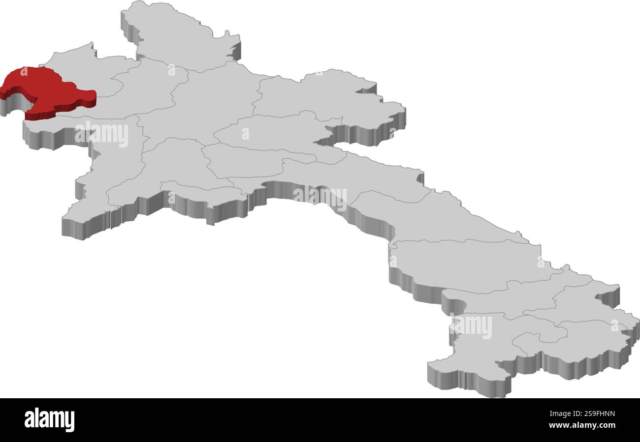 Map of Laos as a gray piece, Bokeo is highlighted in red Stock Vector ...