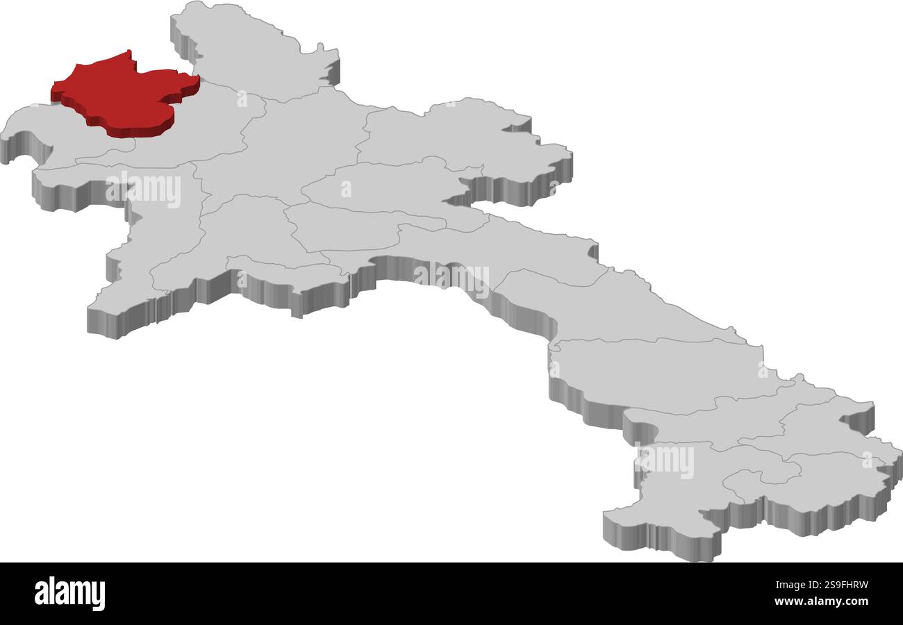 Map of Laos as a gray piece, Luang Namtha is highlighted in red Stock ...