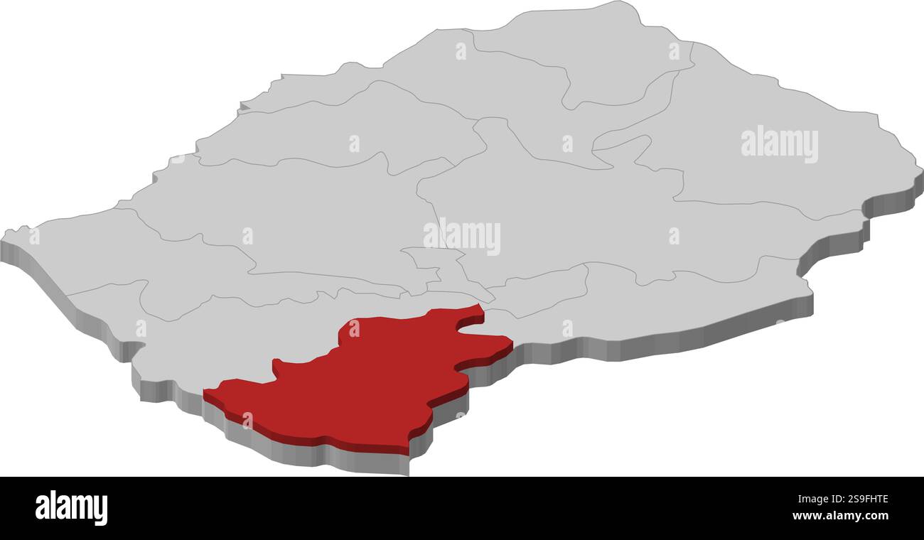 Map of Lesotho as a gray piece, Quthing is highlighted in red Stock ...