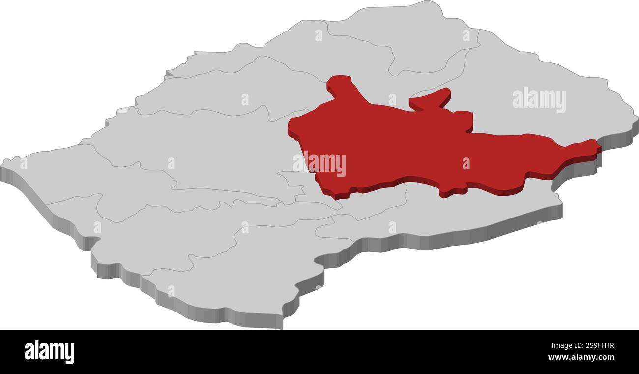 Map of Lesotho as a gray piece, Thaba-Tseka is highlighted in red Stock ...