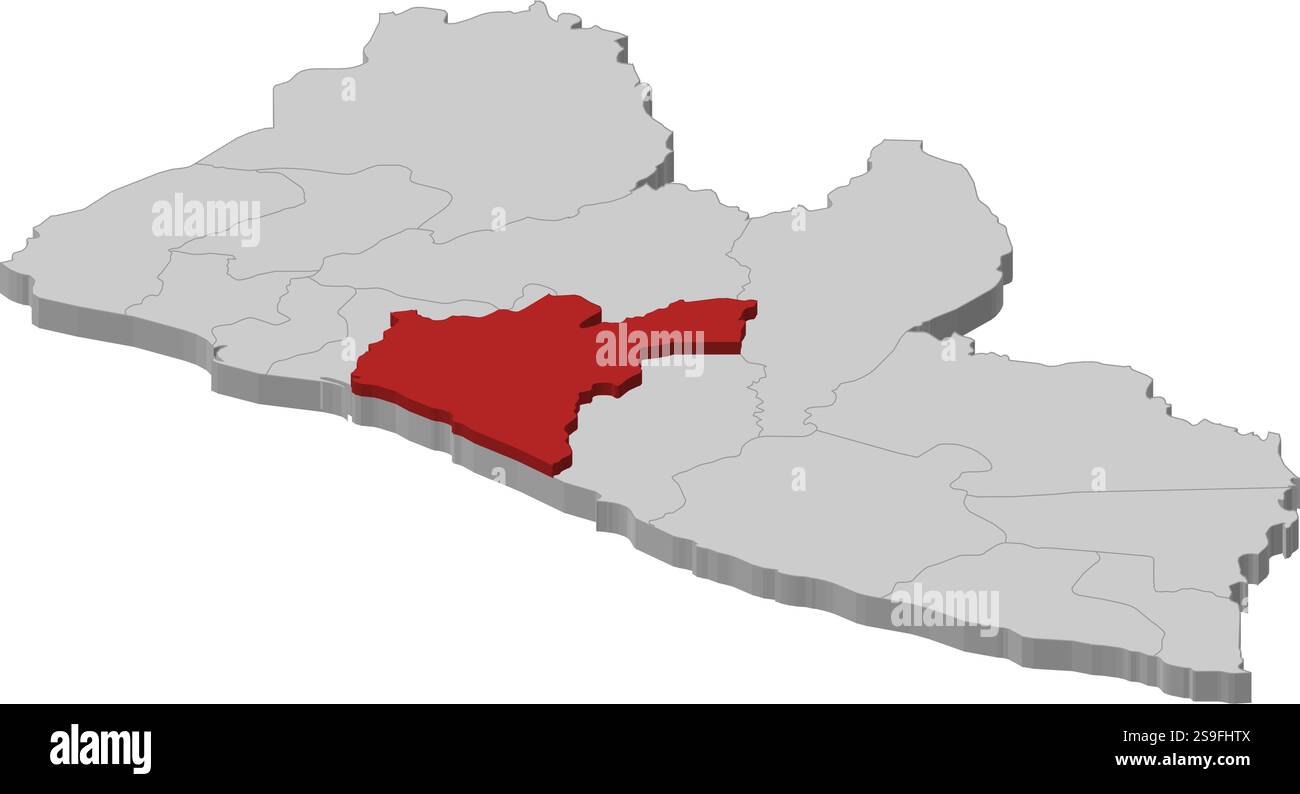 Map of Liberia as a gray piece, Grand Bassa is highlighted in red Stock ...