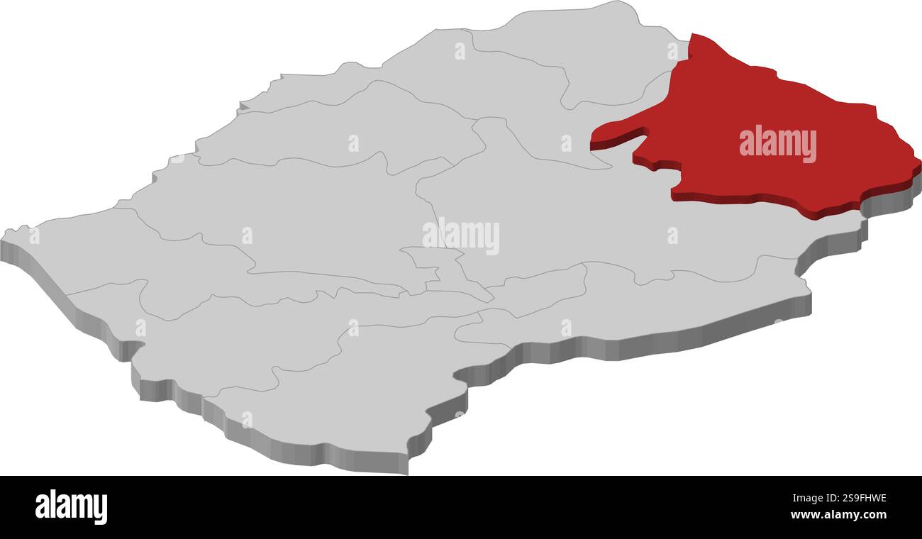 Map of Lesotho as a gray piece, Mokhotlong is highlighted in red Stock ...
