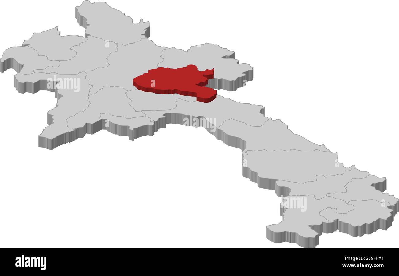 Map of Laos as a gray piece, Xieng Khouang is highlighted in red Stock ...