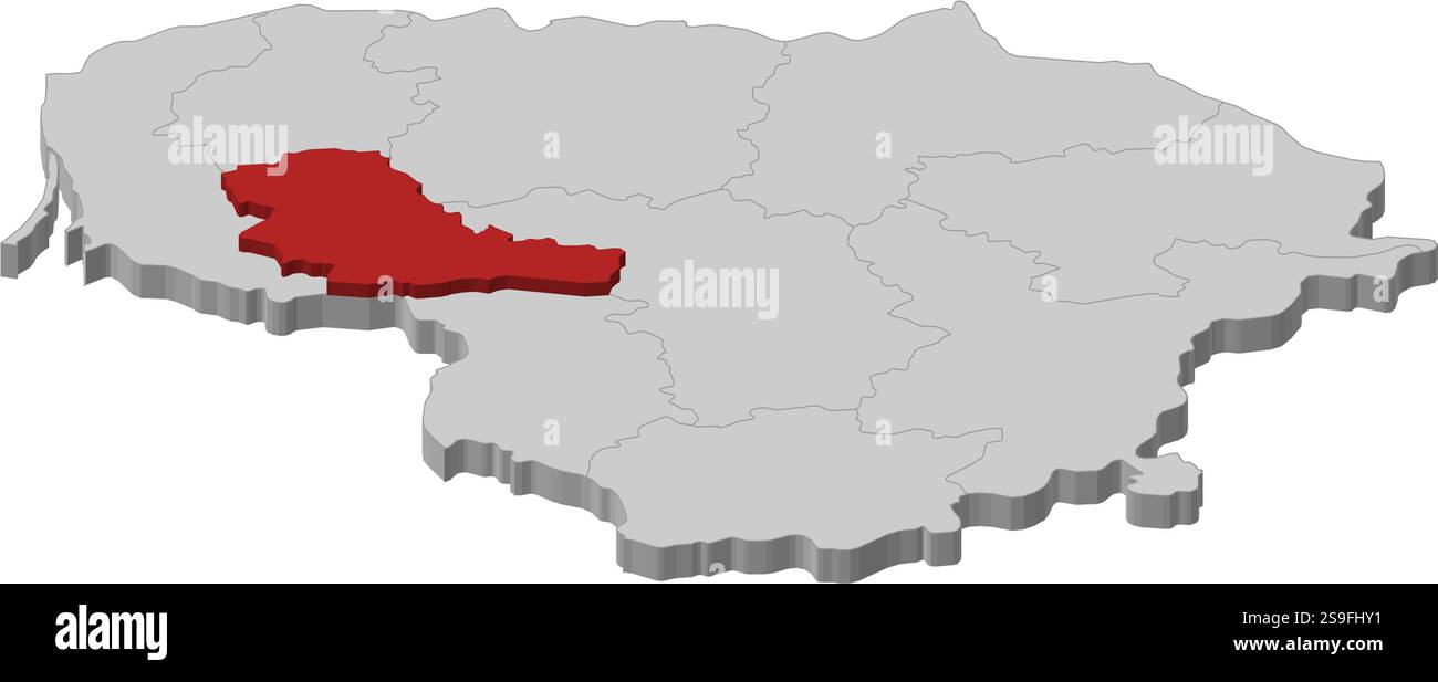 Map of Lithuania as a gray piece., Taurage is highlighted in red Stock ...