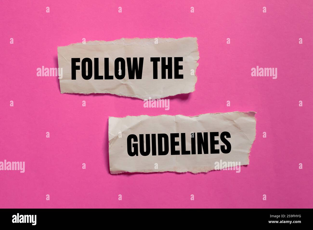 Follow the guidelines message written on ripped paper pieces with pink ...